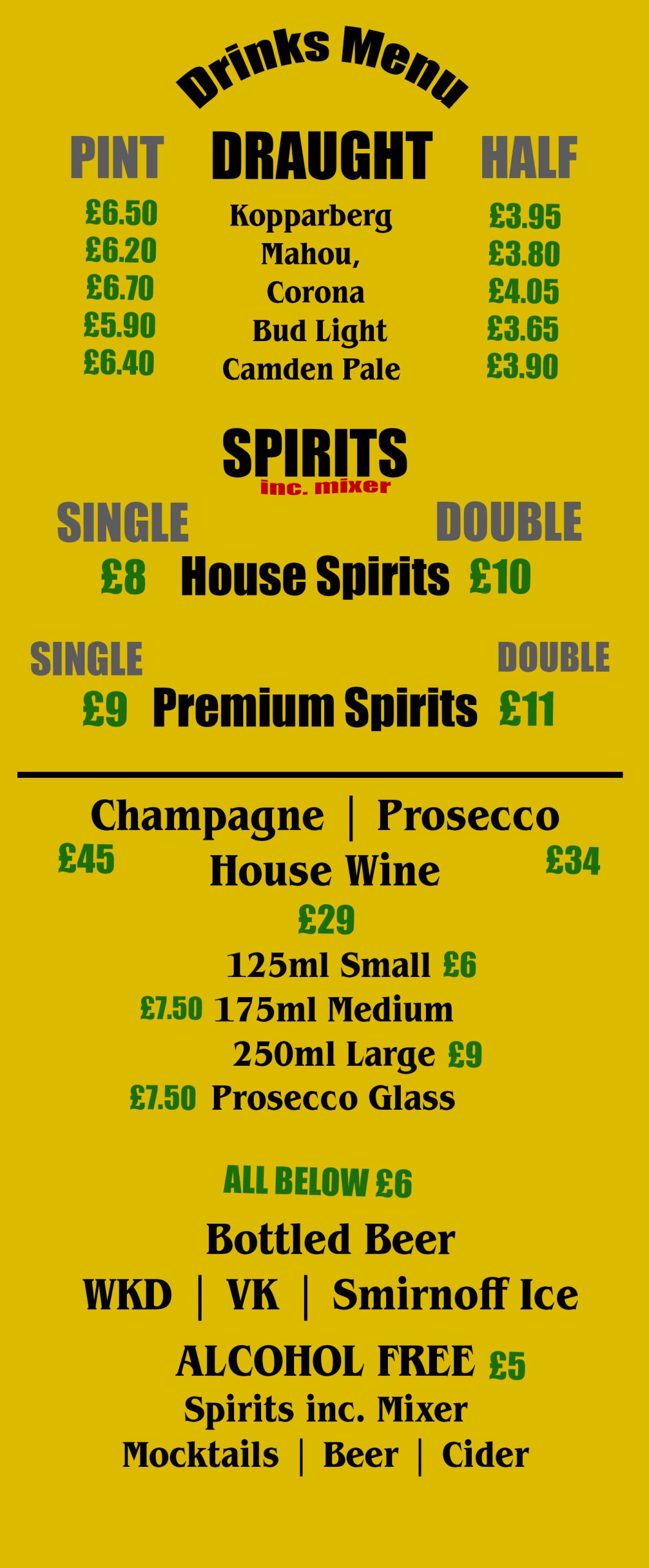 Drinks Menus » Blundell Street Liverpool